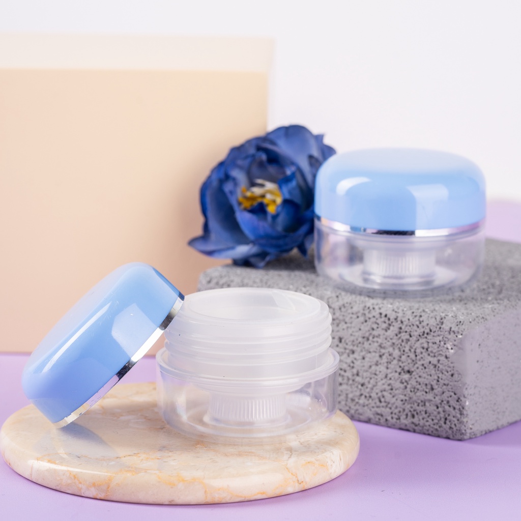 Jual Pot Gaya Cream 9Gr Transparan Tutup Biru Laut List Silver/Wadah ...