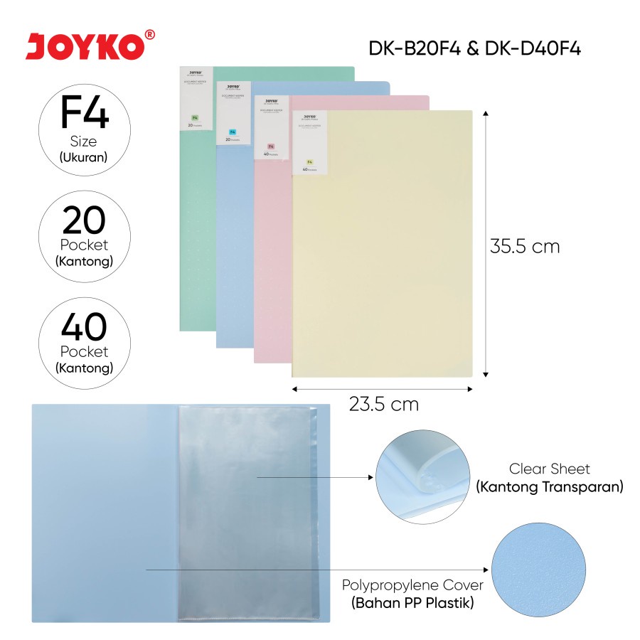 Jual Document Keeper Clear Holder Map File Folder Joyko Dk F4 Pastel
