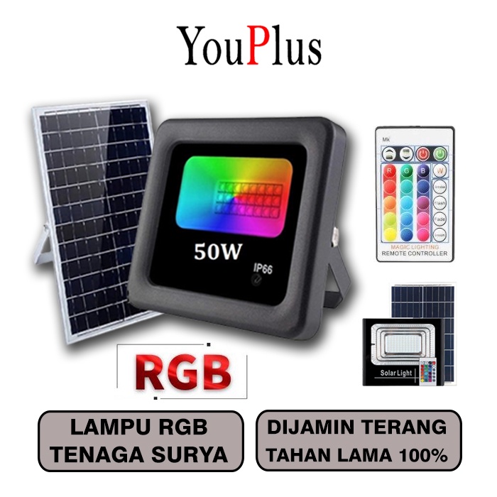 Jual YOUPLUS Lampu sorot RGBW solar cell 50w - lampu tembak WARNA-WARNI ...