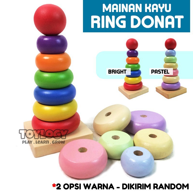 Jual Mainan Edukasi Anak Kayu Balok Susun Ring Donat Wooden Toy ...