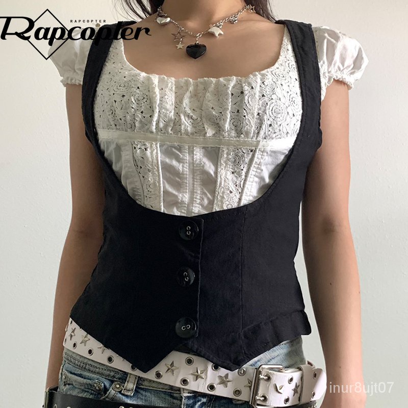 Jual Rapcopter Y2k Button Corset Top Black Skinny Breasted Tops