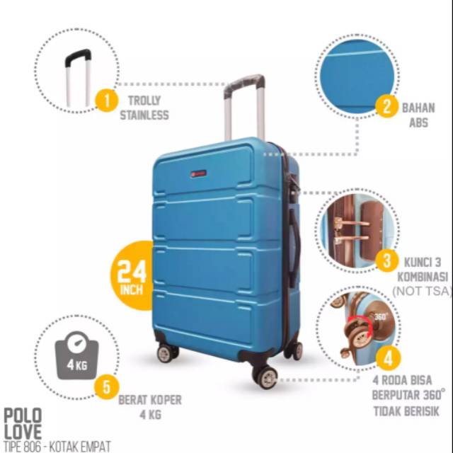 Jual Koper travel Viber ABS polo love 24 inchi - biru muda | Shopee ...