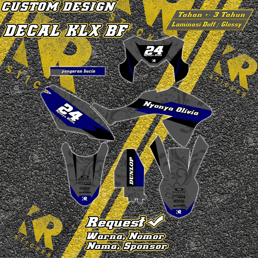 Jual Decal Fullbody KLX BF Cutting nomor dan nama chrome stiker klx bf ...