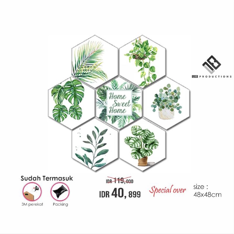 Jual Hiasan Dinding Pajangan Wall Decor Hexagonal Daun Hijau Tropical Dekorasi Rumah Shabby Chic ...