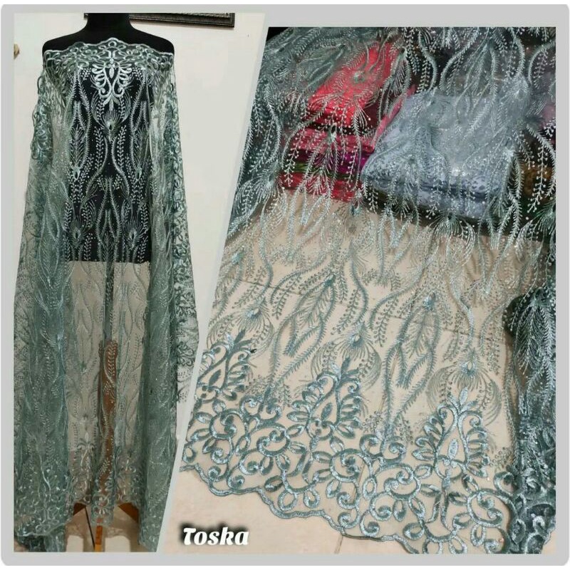 Jual Bakal Kain Brokat Brukat tile payet Blik blik,Bakal brokat tile ...