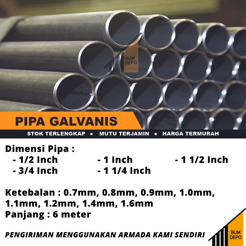 Jual PIPA GALVANISE UKURAN 1/2 INCH 3/4 INCH 1 INCH | Shopee Indonesia