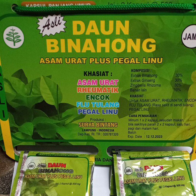 Jual Daun Binahong Kapsul Obat Asam Urat Rheumatik Pegal Linu Nyeri