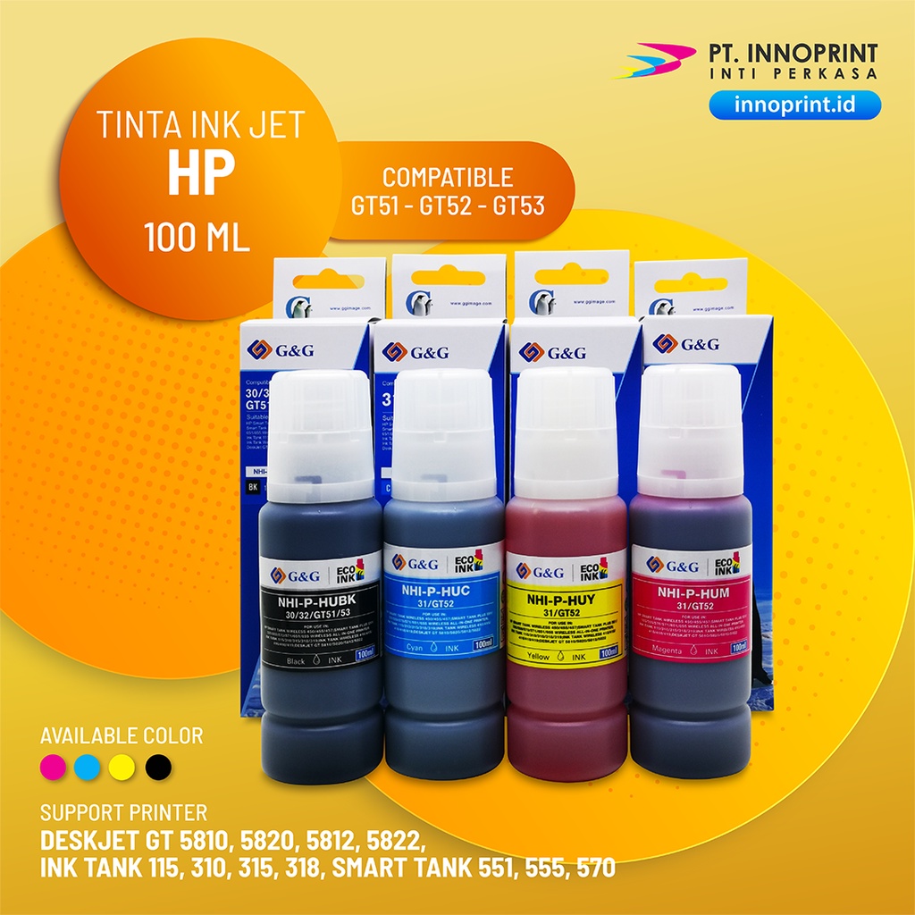 Jual Tinta HP G&G Original 100ml Compatible printer HP GT51 GT52 GT53 ...