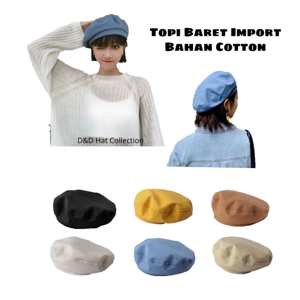 Jual Topi Baret Import Bahan Cotton Gaya Retro Korean Woman Beret Cap ...