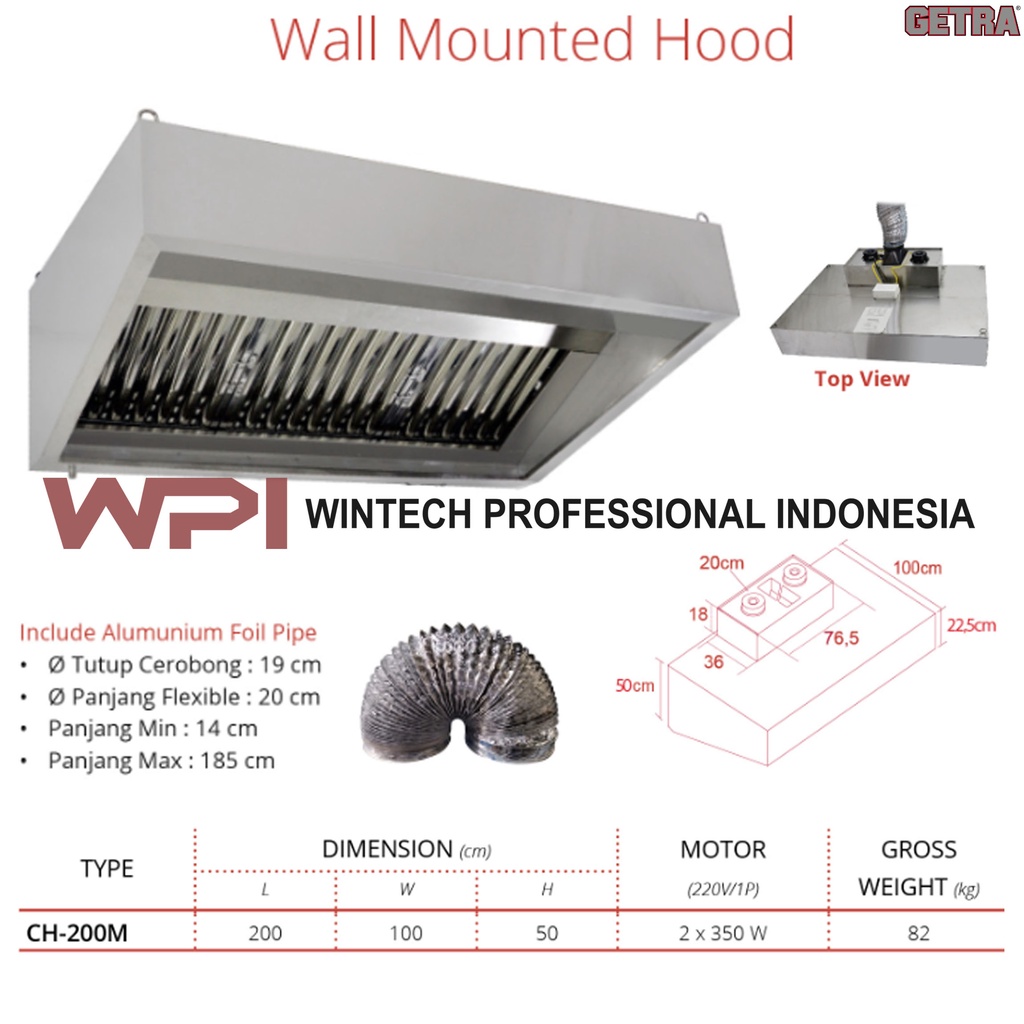 Jual Getra CH-200M Wall Mouted Hood Alat Pengisap Asap Dapur Saat ...