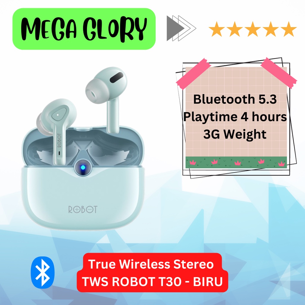 Jual TWS ROBOT T30 BIRU | Shopee Indonesia
