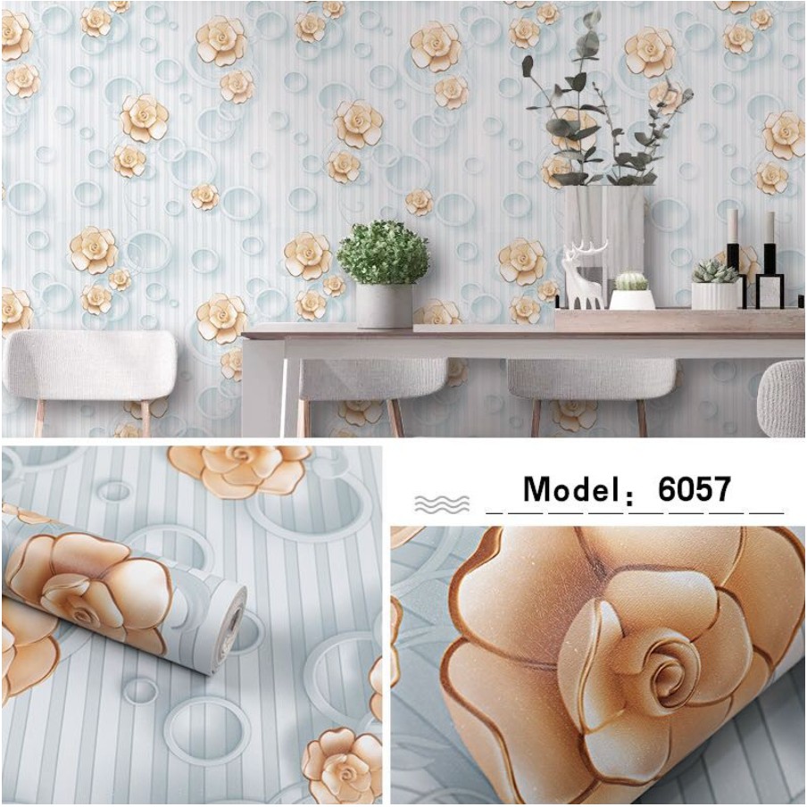 Jual Wallpaper Dinding Ukuran 45 Cm X 10 M Motif 3d Polkadot Bunga