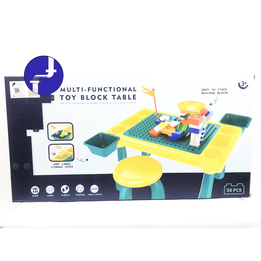 Jual Mainan Meja Multifunctional Toy Block Table 58 pcs Bangku Bricks ...