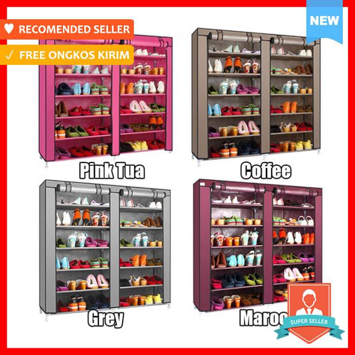 Jual Rak Sepatu Portable 12 Susun 4 Warna Maroon Pink Tua Coffee Grey ...