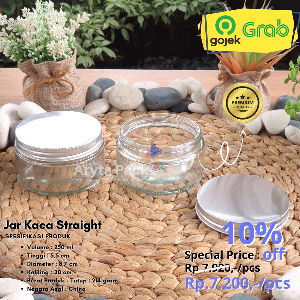 Jual Jar kaca 250ml straight glass jar toples tutup kaleng silver new ...