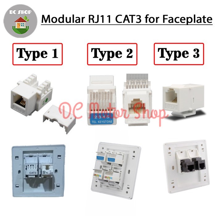Jual Modular Jack RJ11 AMP Cat3 Network Telephone Telp Keystone ...