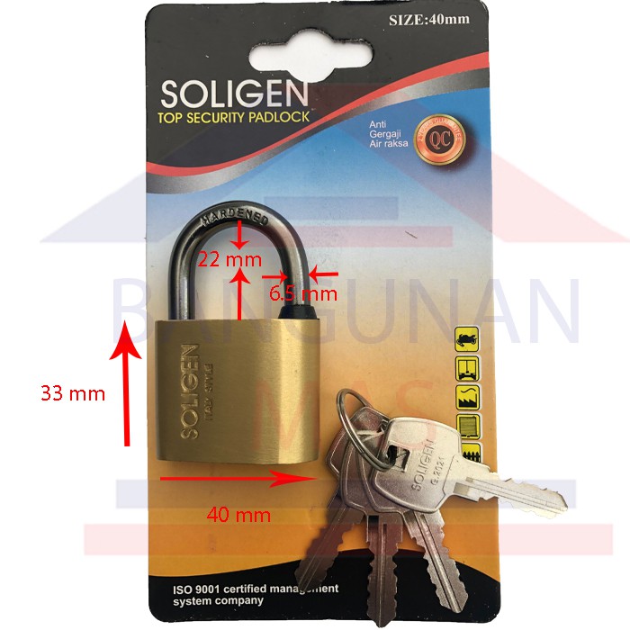 Jual Gembok Soligen Baja Hitam 40 mm Pendek GEMBOK ANTI MALING ANTI ...