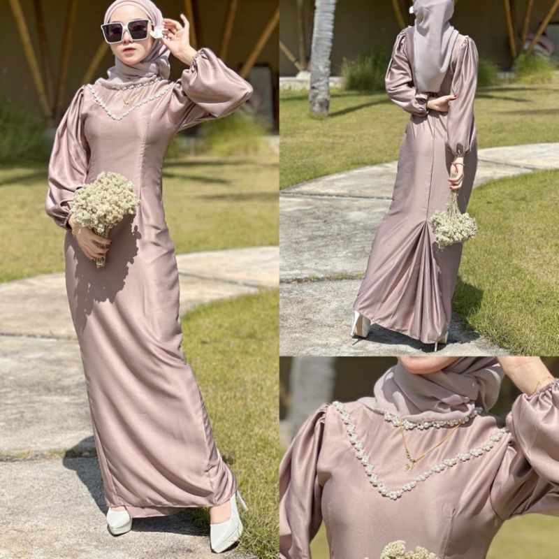 Jual Zalina Dress Payet dress custom satin silk seragam bridesmaid ...