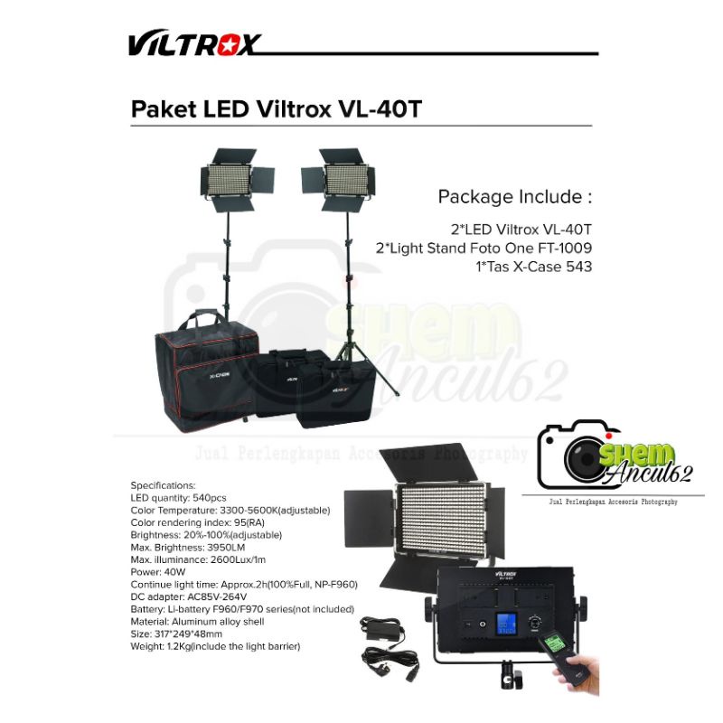 Jual Paket Studio LED Viltrox VL-40T VL40T VL 40T Led Video Light Whit Lightstend+Tas | Shopee ...