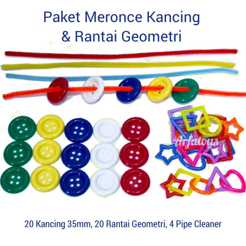 Jual Paket Meronce Kancing Jumbo 3,5 & 2,5 cm Pipe Cleaner Rantai ...