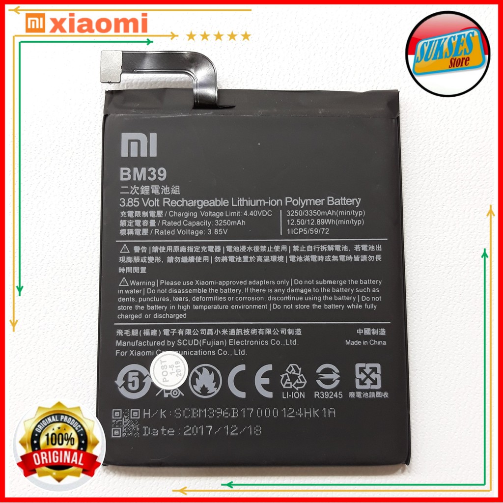 Jual Baterai Batre Battery Xiaomi Mi6 Bm39 3350mAh Original 100% ...