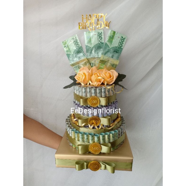 Jual Money cake 3 tingkat free kartu ucapan dan packing box. | Shopee ...