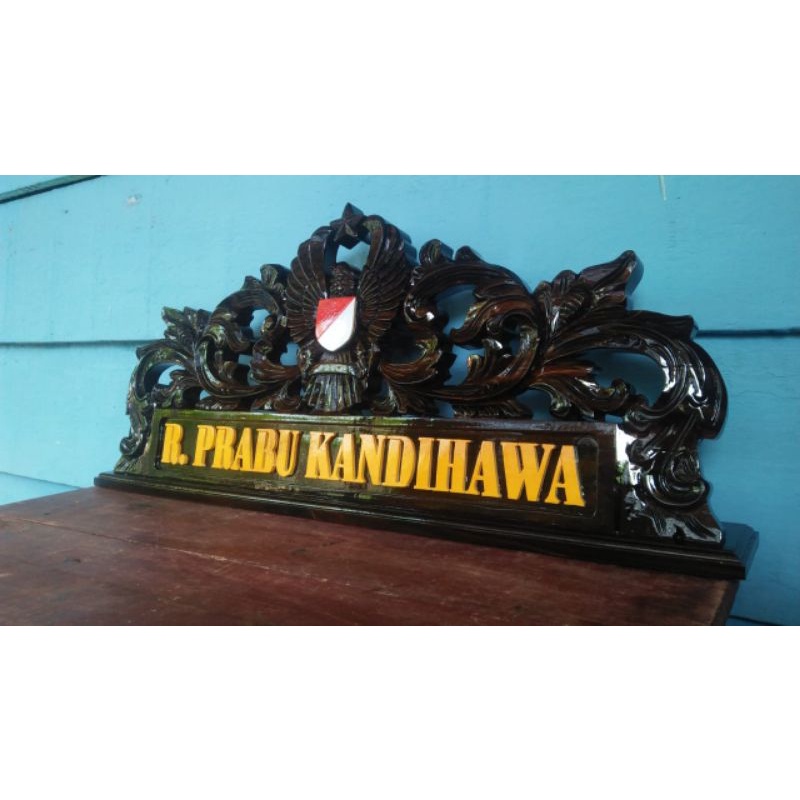 Jual Papan nama meja kayu hitam motif ekapaksi 60 cm | Shopee Indonesia