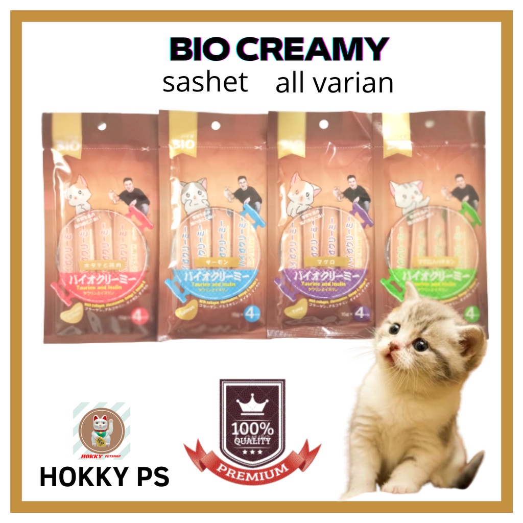 Jual BIO CREAMY makanan snack kucing all varian 4 x 15gr tuna chicken ...