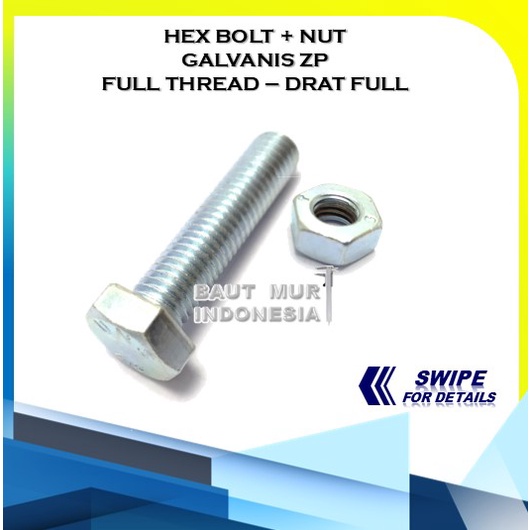 Jual HEX BOLT NUT BAUT MUR ZINC GALVANIS PUTIH M8X75 | Shopee Indonesia