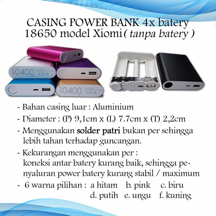 Jual Casing Power Bank 4x Batrai atau Baterai 18650 Model XIOMI (Tanpa ...