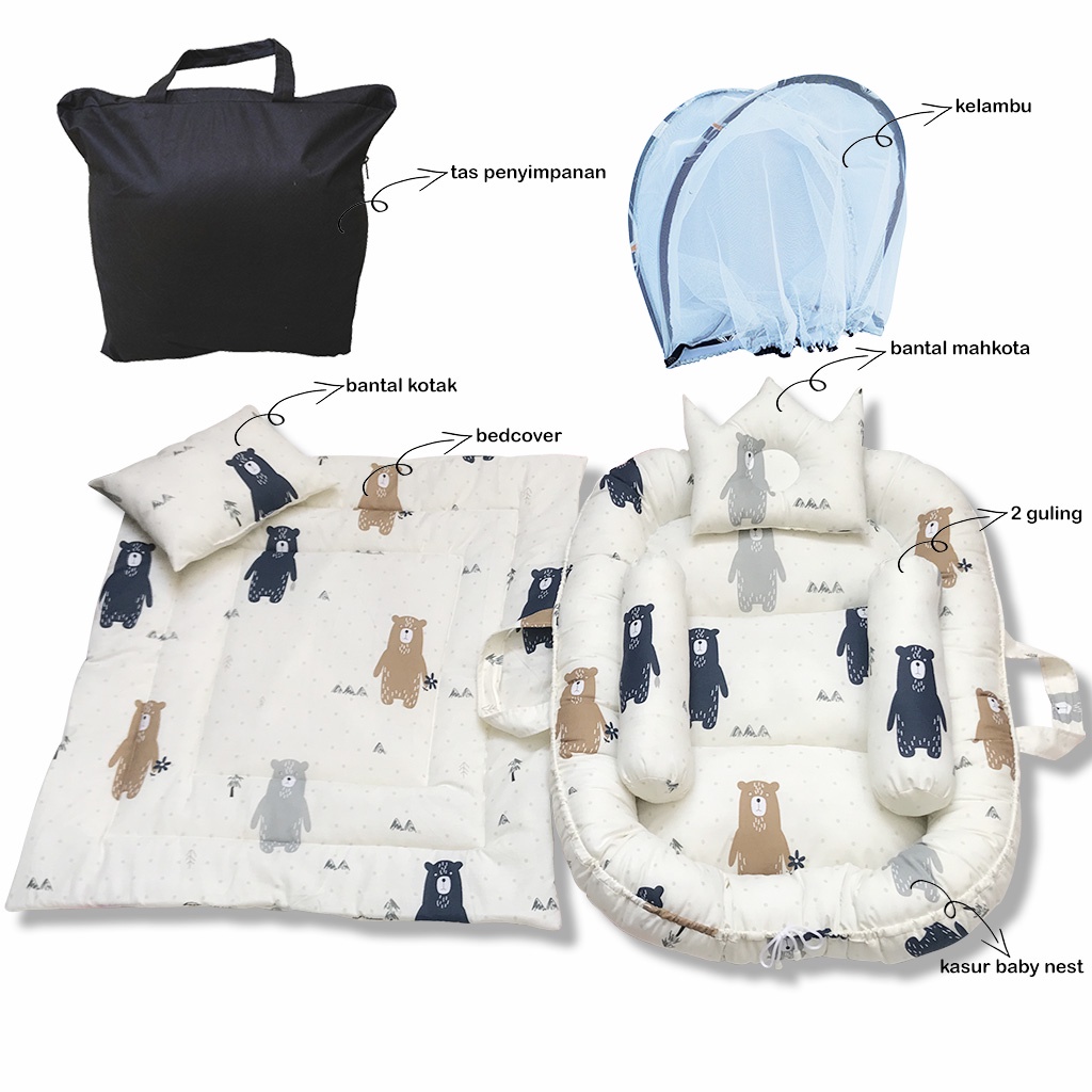 Jual [ PAKET LENGKAP ] BABY NEST SET BEDCOVER FREE TAS + BANTAL KOTAK ...