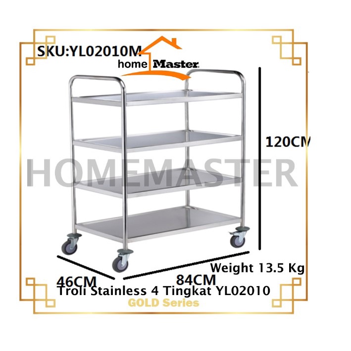 Jual HomeMaster Troli/Trolly Stainless 4 Tingkat/Level Medium 84x46x120 ...