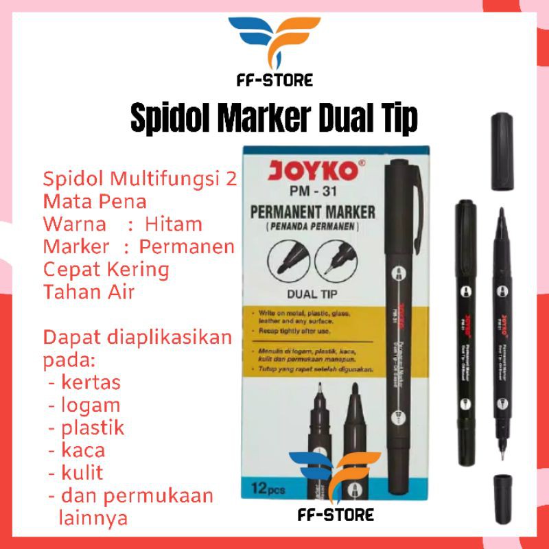 Jual Spidol Permanen Permanent Marker Joyko Dual Tip Hitam | Shopee ...