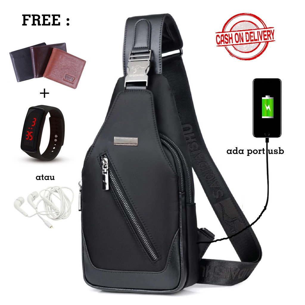 Jual Tas Selempang Pria Murah Anti Air - LK Bag Hitam Navy dan Abu ...