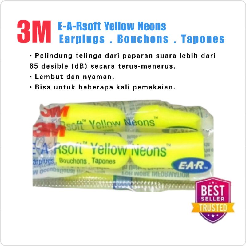 Jual 3M ear plug pelindung telinga earplug yellow neon uncorded | Shopee Indonesia