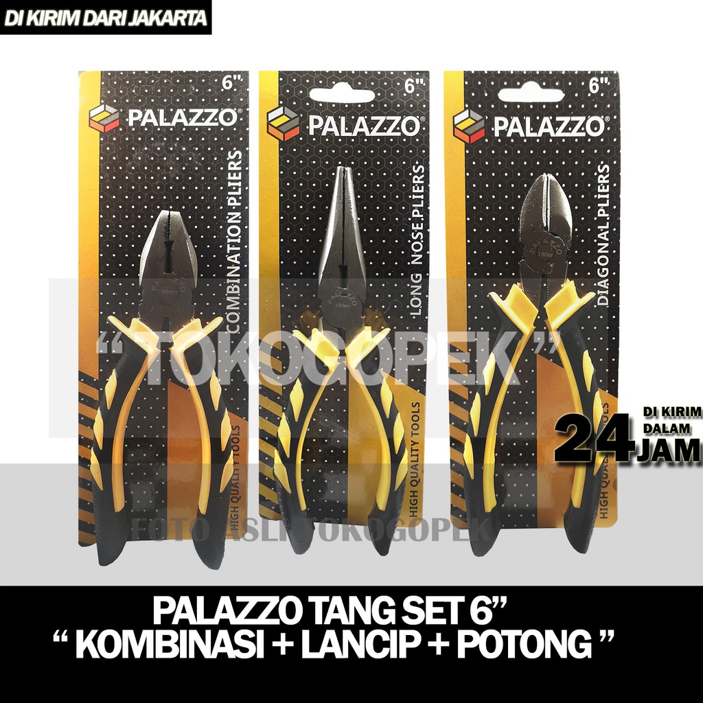 Jual PAKET TANG SET TANG KOMBINASI + LANCIP + POTONG 6" INCH KARET ...
