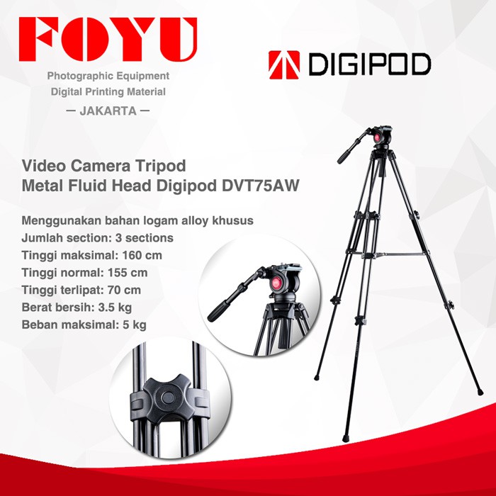 Jual Professional Video Camera Tripod With Metal Fluid Head Digipod ...
