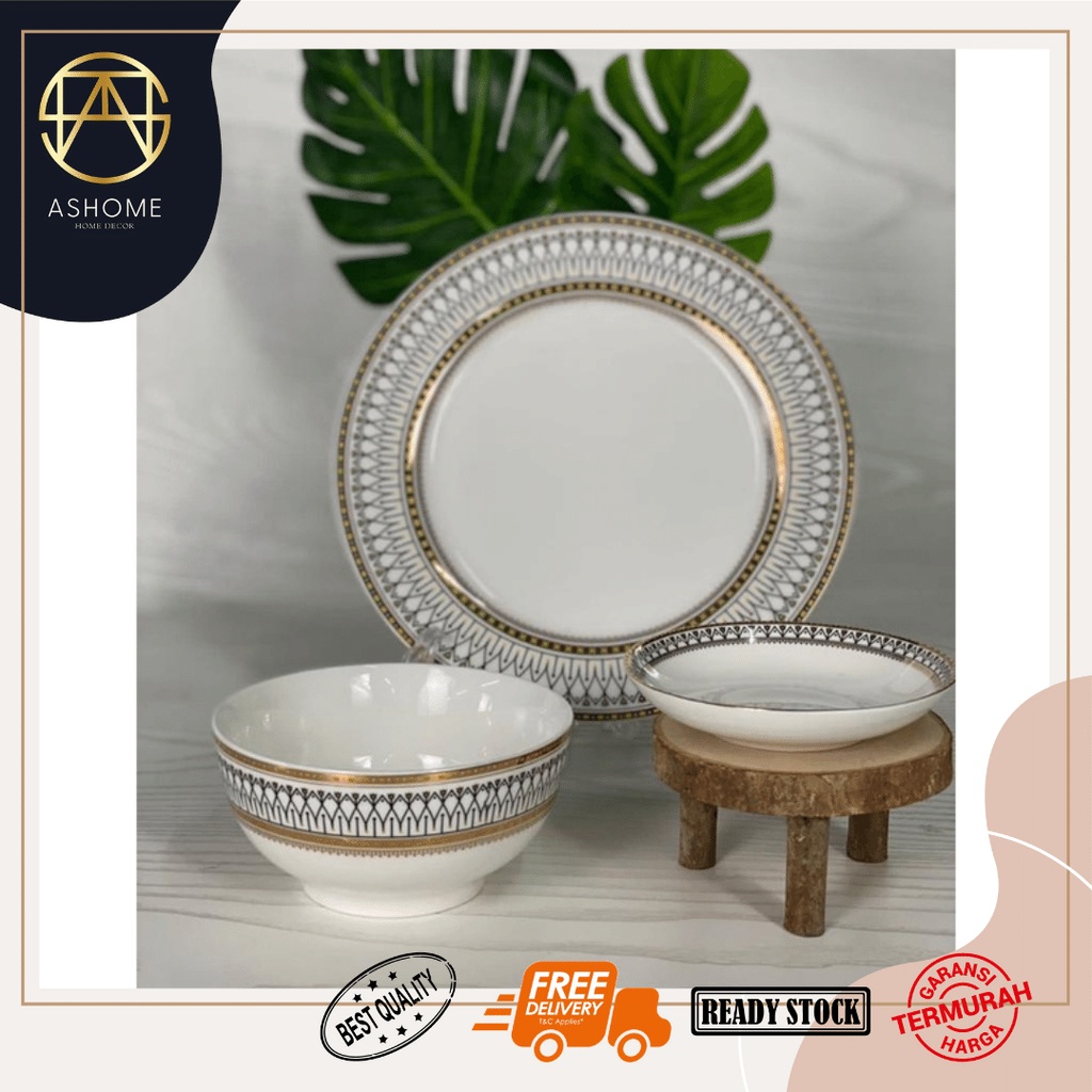 Jual ASHOME Piring Set 1 Orang Piring Makan Set Putih Motif Eropa Isi 3 ...