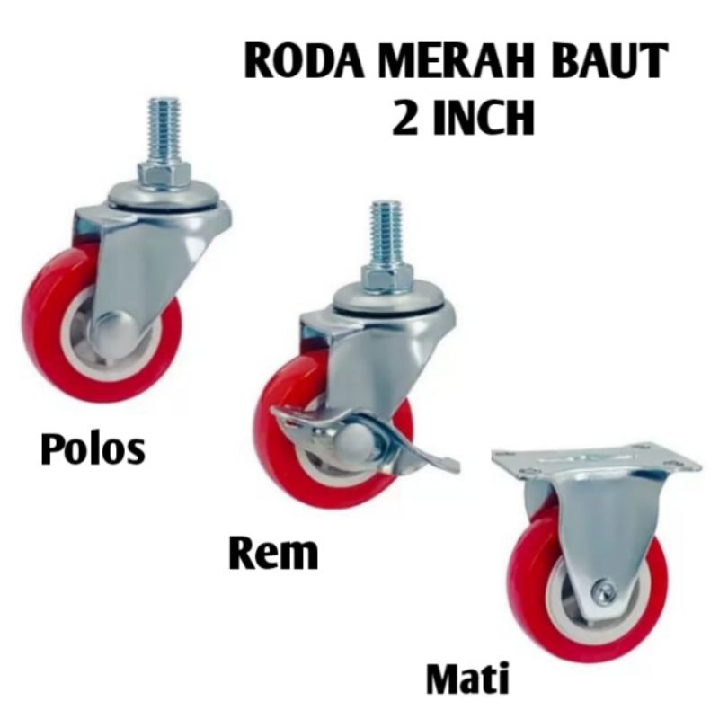 Jual Roda Merah Baut Nylon Hidup Rem 2 Inch Etalase, Troly | Shopee ...