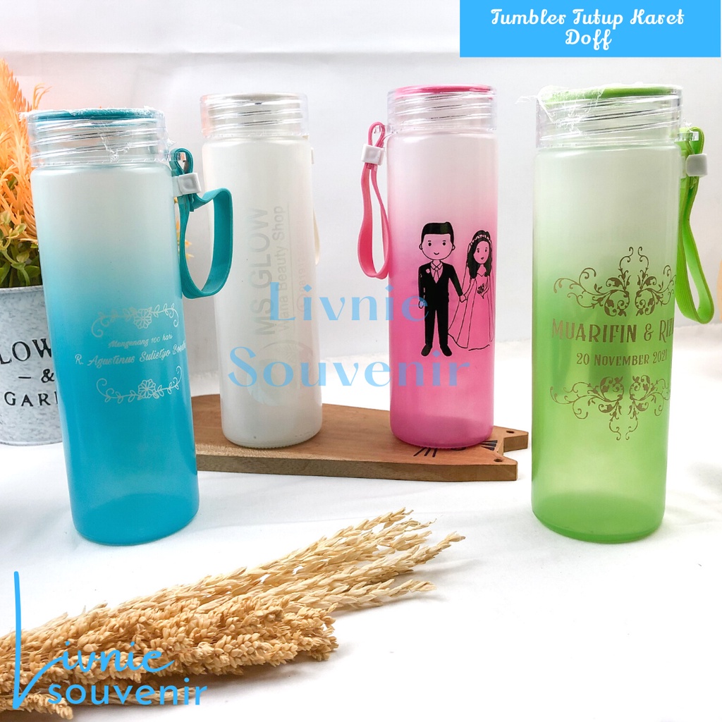 Jual Souvenir Botol Tumbler Kaca tutup Karet Doff Custom Sablon ...