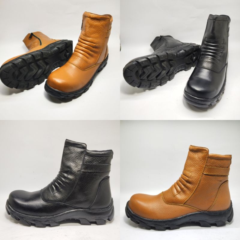 Jual Sepatu safety boots pria kulit asli ujung besi baja sefty cowok ...