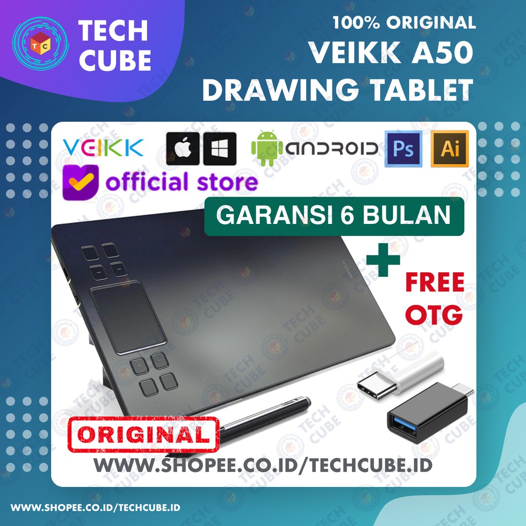 Jual VEIKK A50 Digital Graphic Drawing Pen Tablet Gambar 8192 Pressure ...