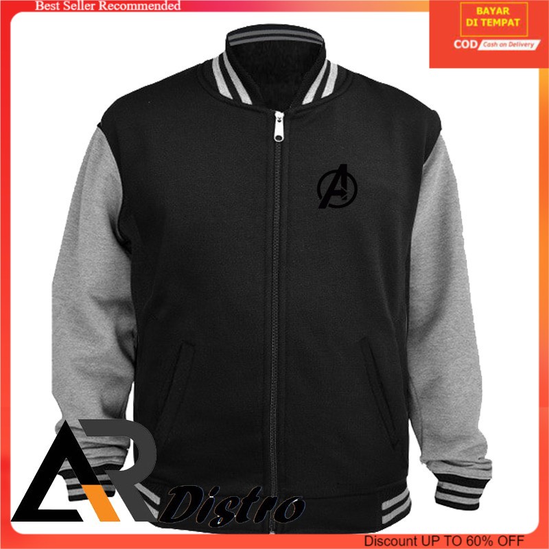 Jual jaket baseball/ jaket varsity/ jaket BASEBALL AVENGERS 01 HITAM ...