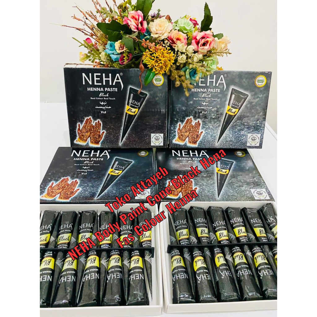 Jual 1 LUSIN NEHA PACAR PERBOX ISI 12 NEHA Body Paint Cone BLACK Hena ...