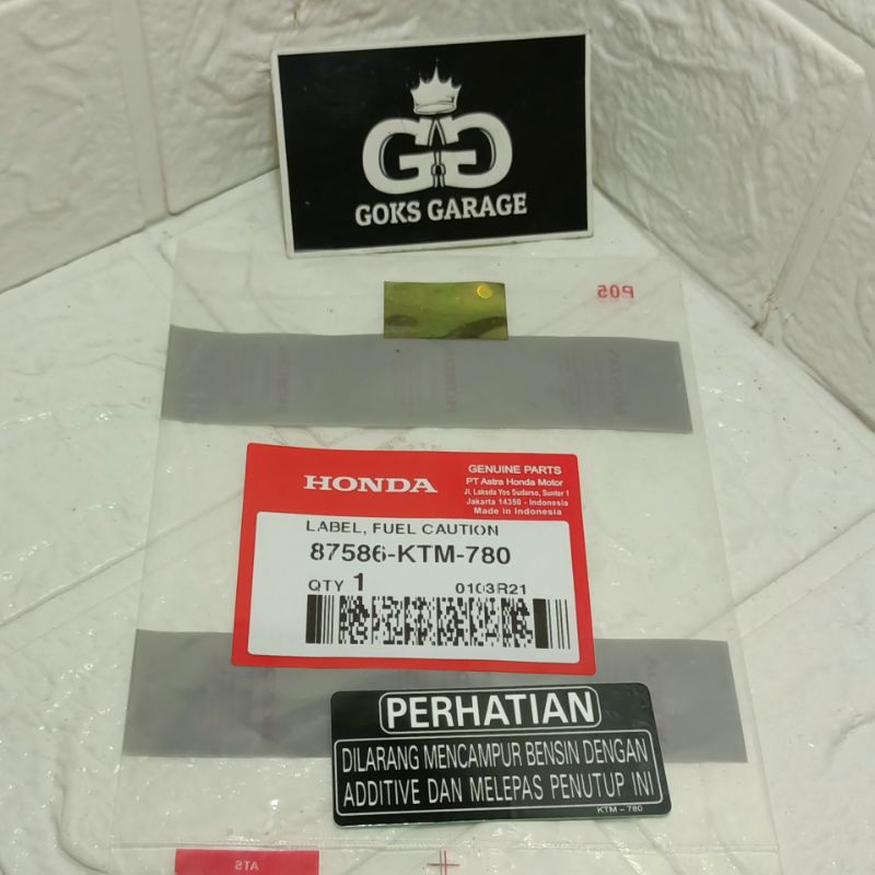 Jual Label Fuel Caution 87586KTM780 - Hitam sticker perhatian honda ...