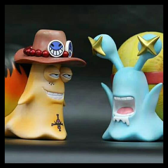 Jual One Piece Snail Den Den Mushi Monkey Luffy & Portgas Ace Figure ...