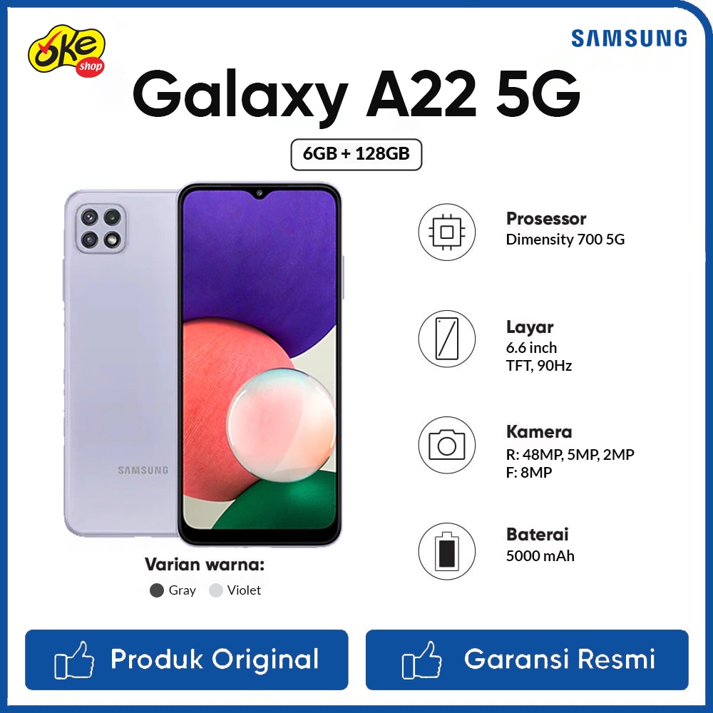 Jual Samsung Galaxy A22 5G Smartphone (6GB / 128GB) | Shopee Indonesia