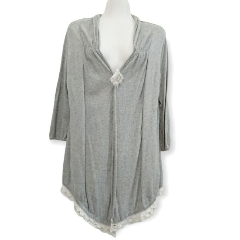 Jual EARTH MUSIC & ECOLOGY CARDIGAN RAJUT HALUS RENDA ABU OUTER TANPA ...