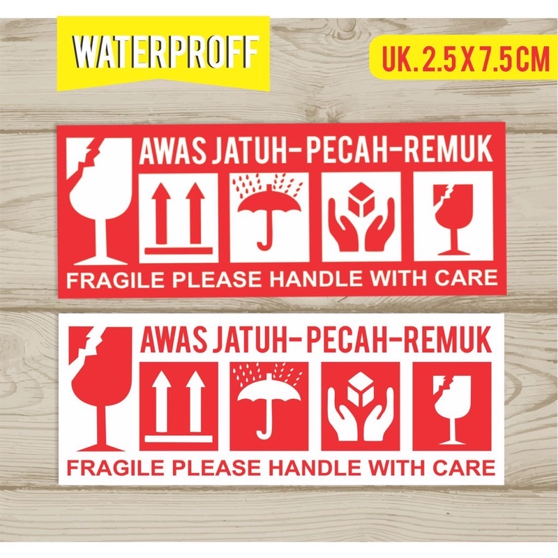 Jual (PER PCS) Stiker fragile merah / panjang / awas pecah / label ...