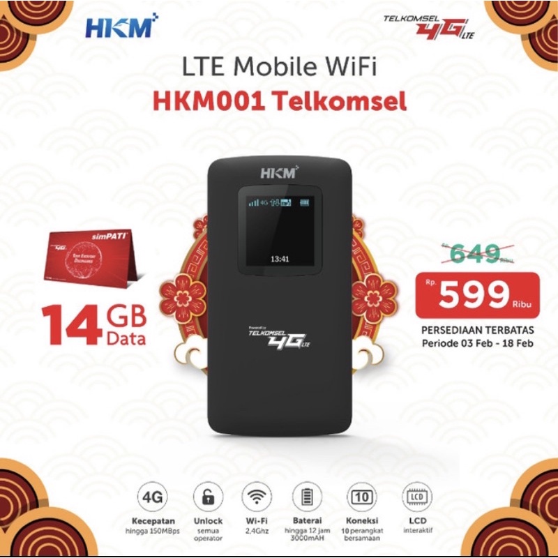 Jual Modem Wifi 4G Telkomsel HKM 001 FREE Telkomsel 14GB Unlocked RESMI ...